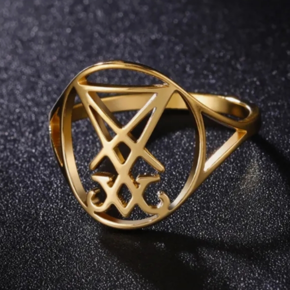MKNLY | Jewelry | Size 9 Gold Mysterious Church Of Satan Lucifer Symbol ...